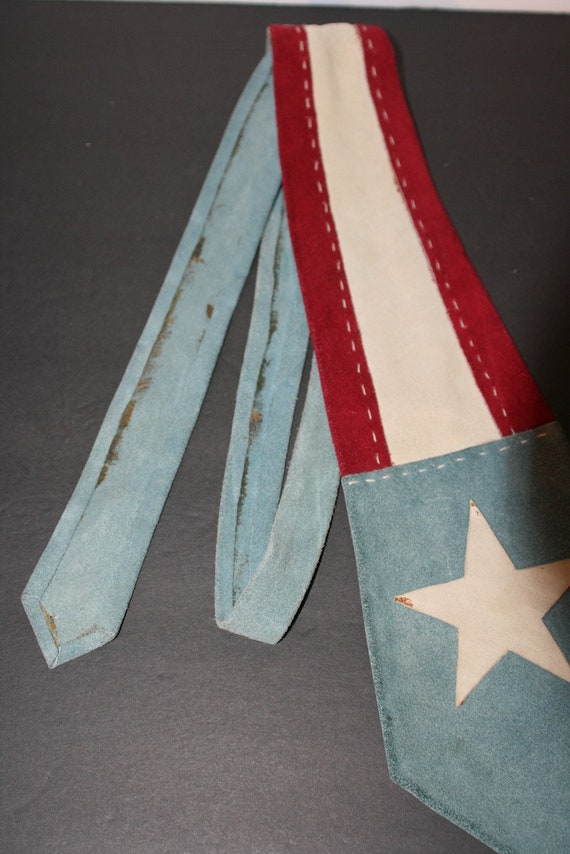 Vintage 40s Handmade Texas Flag Suede Necktie Indepen… - Gem