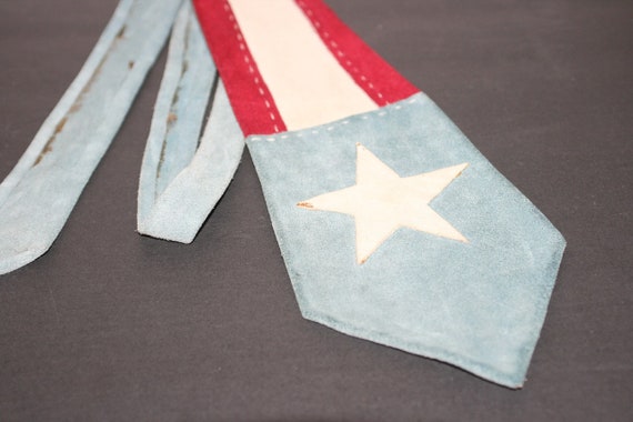 Vintage 40s Handmade Texas Flag Suede Necktie Indepen… - Gem