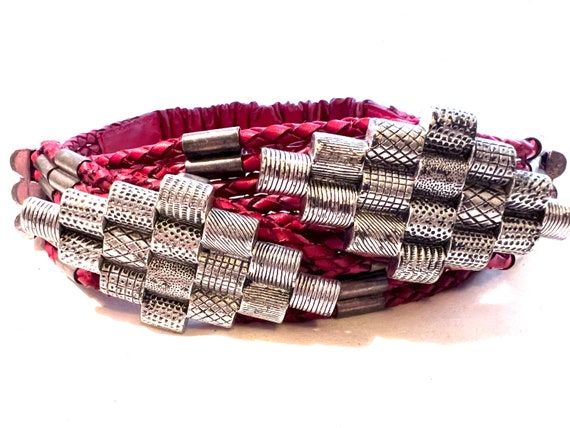 80s Red Lariat Leather Belt w/ Metal Sculpture Avant-… - Gem