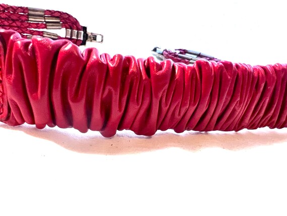 80s Red Lariat Leather Belt w/ Metal Sculpture Avant-… - Gem