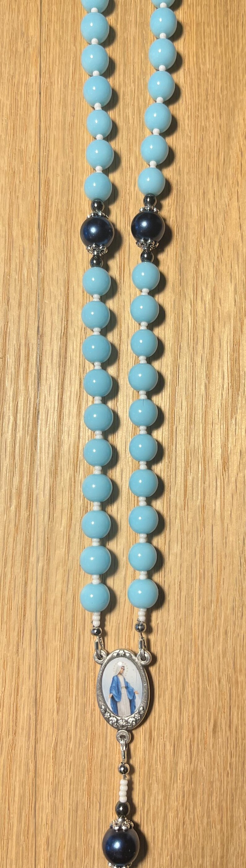8MM & 10MM Glass Bead Rosary- Immaculate Mary- Light Blue/ Navy Blue - Etsy