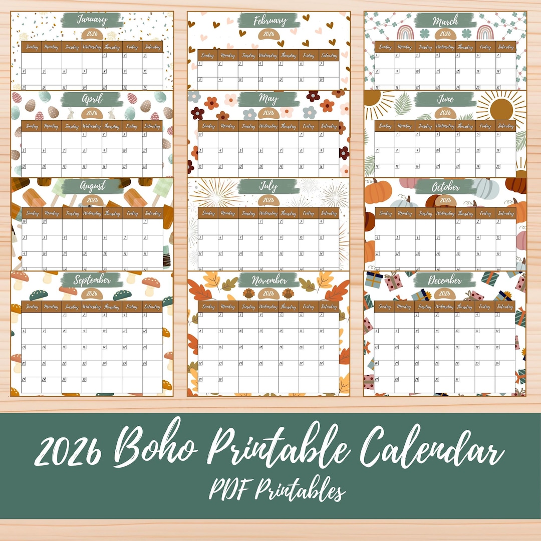 Boho Printable Calendar 2026 | Cozy Monthly Planner | Modern Themed ...