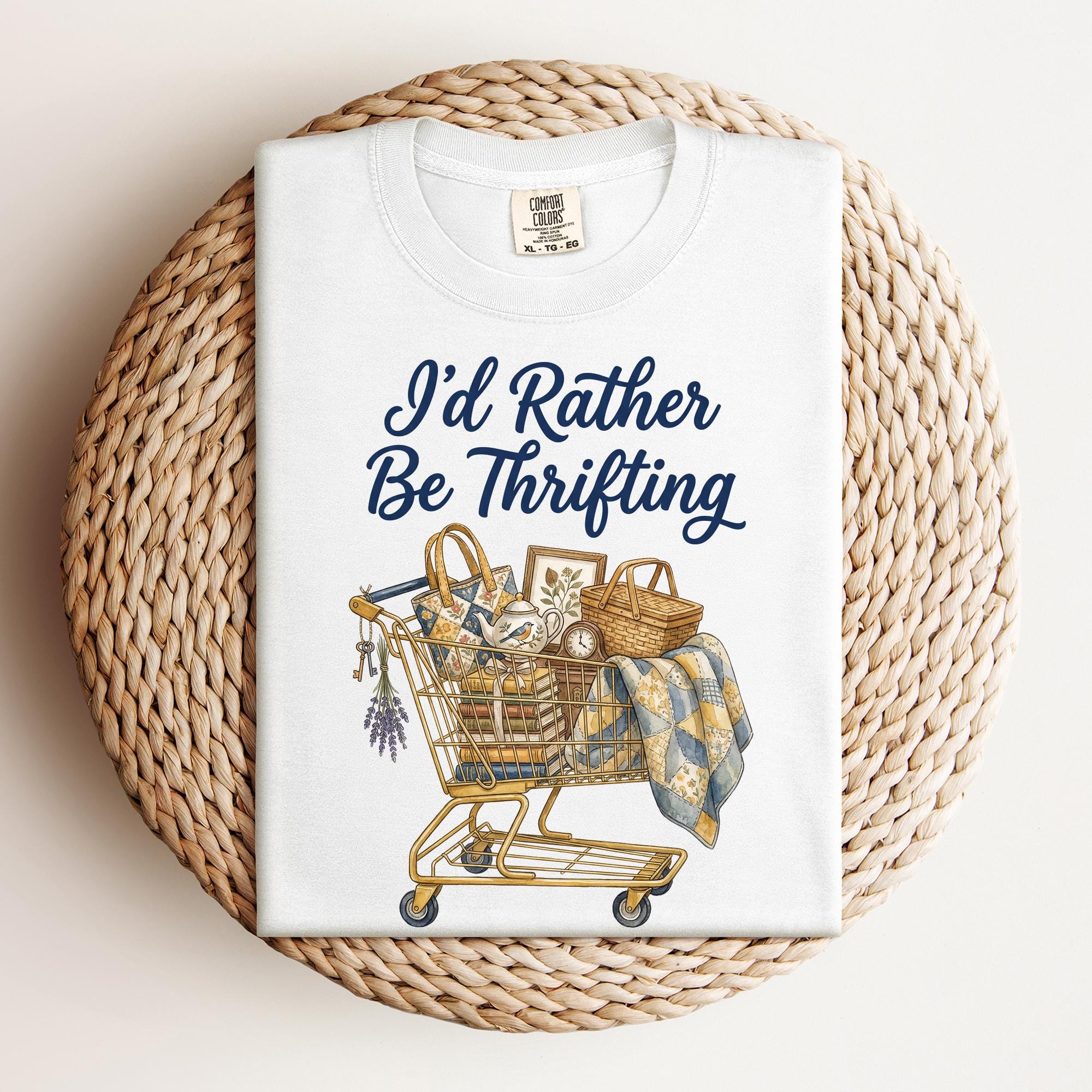 I’d Rather Be Thrifting Png, Thrift Aesthetic PNG Design, Blue and Gold ...