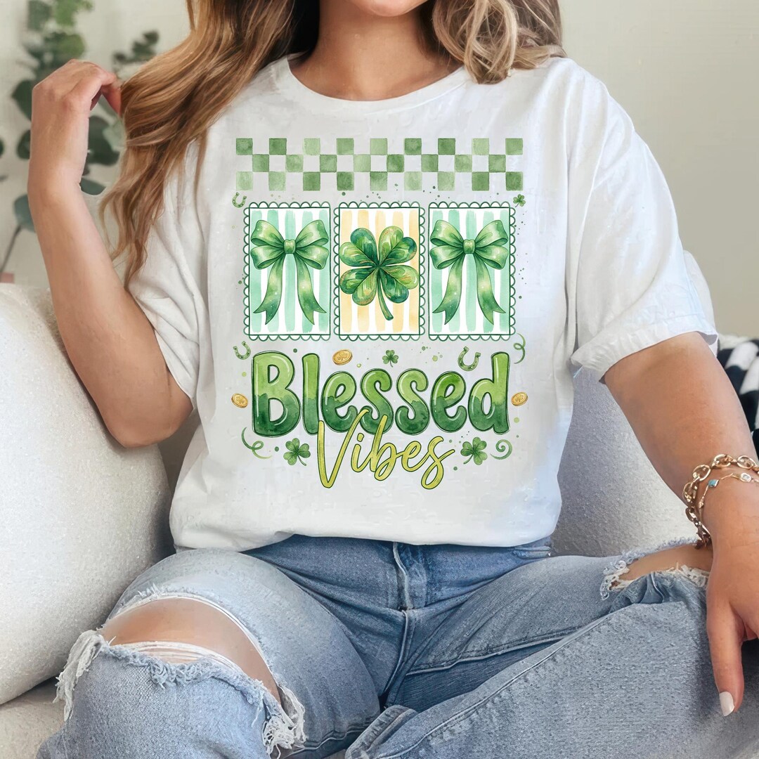 Preppy Blessed Vibes St Patrick Png, St Patricks Png, Green Shamrock ...
