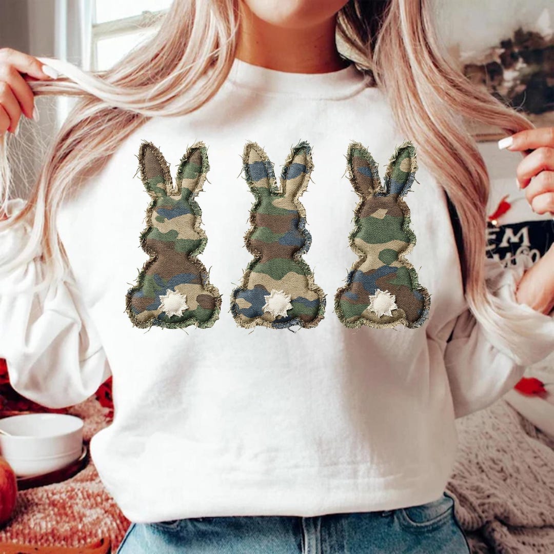 Camouflage Bunny PNG, Three Camo Bunnies Sublimation Design, Faux ...