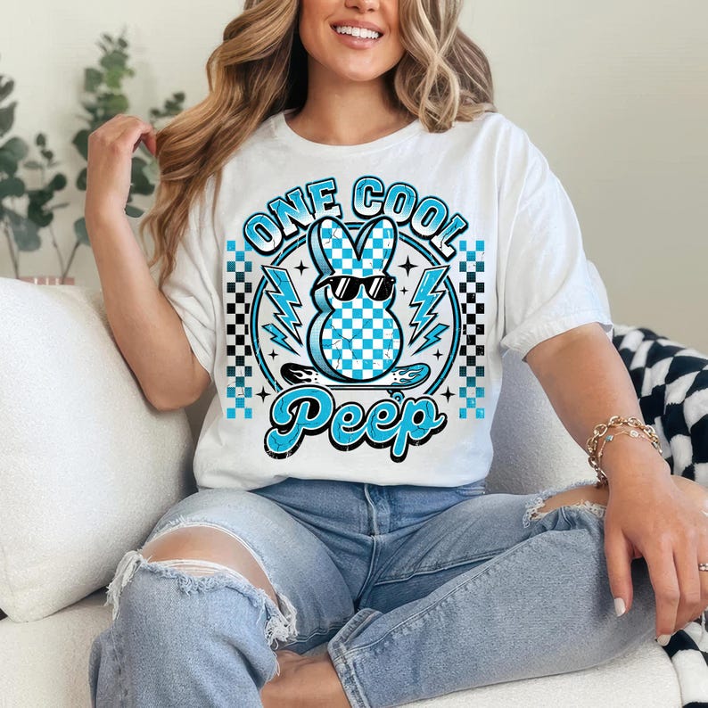 One Cool Peep PNG, Boys Easter Bunny Sublimation Design, Retro ...