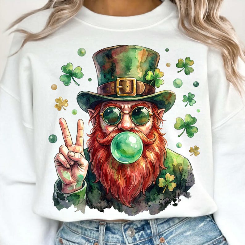 Leprechaun Blowing Bubble Gum PNG, Watercolor St. Patrick's Day Png ...