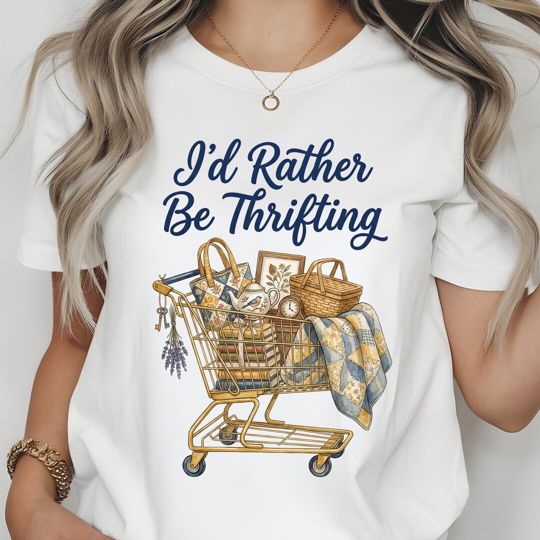 I’d Rather Be Thrifting Png, Thrift Aesthetic PNG Design, Blue and Gold ...
