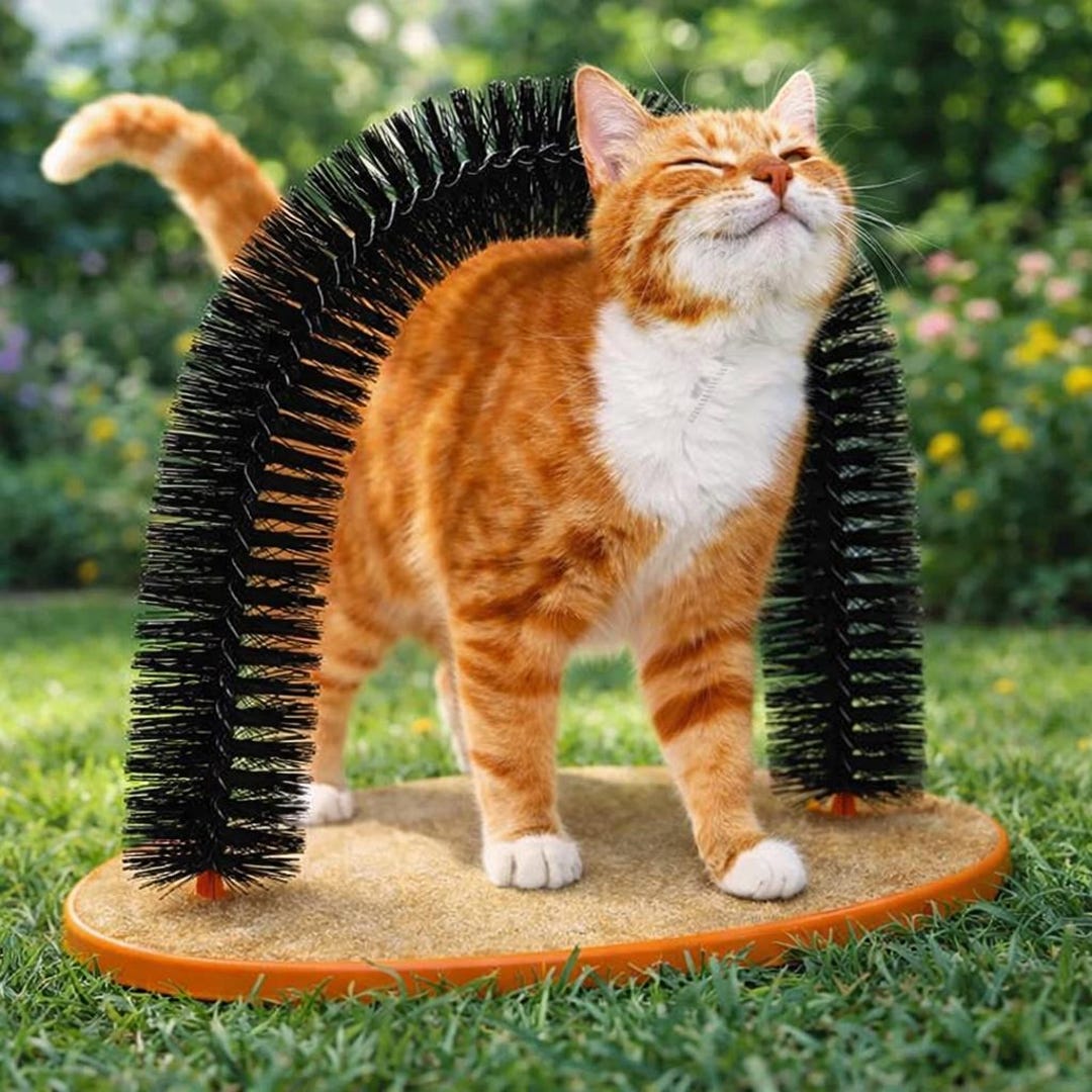 Cat Self Grooming Arch With Scratching Mat – Interactive Fur Remover ...