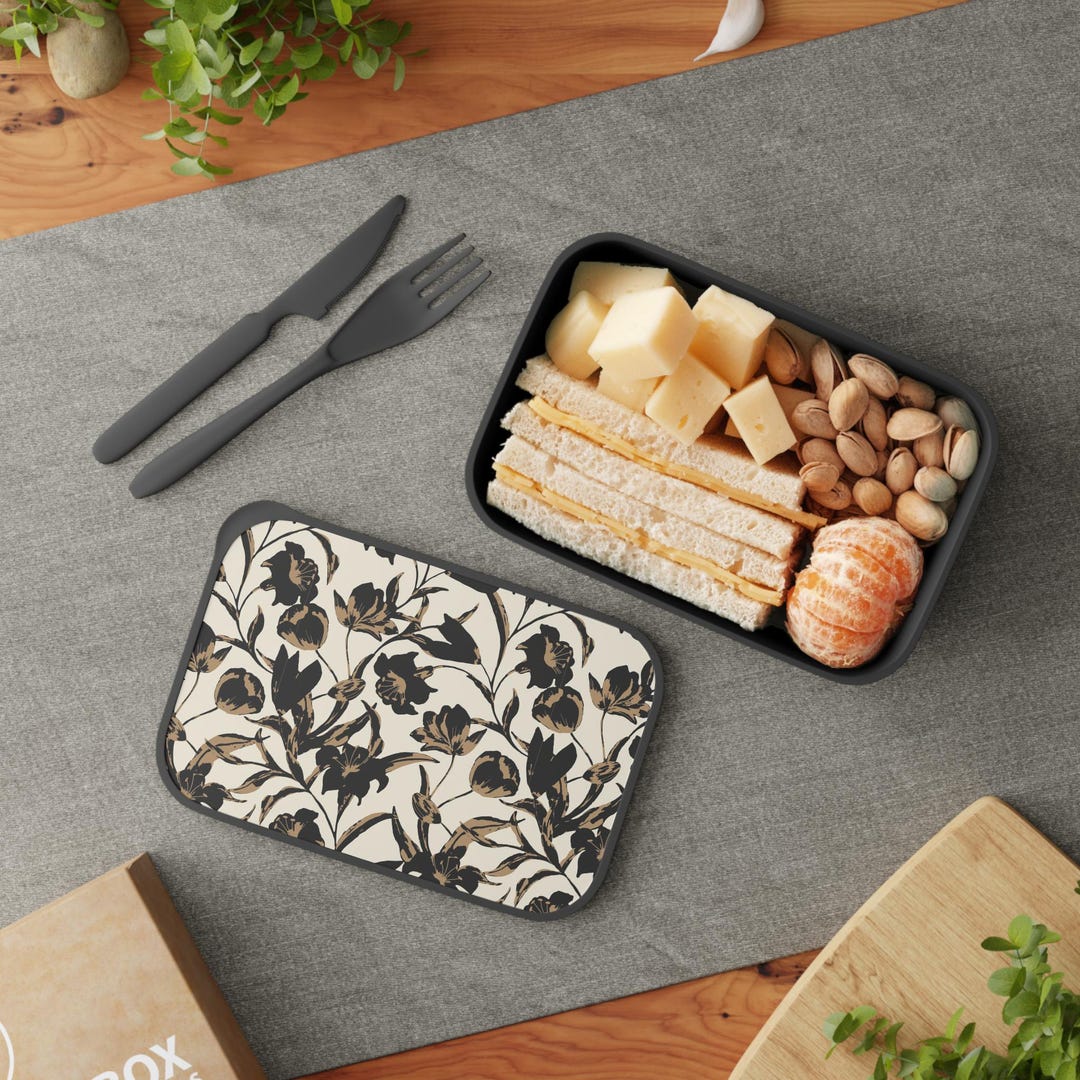 Black Beige Floral Pattern PLA Bento Box - Etsy
