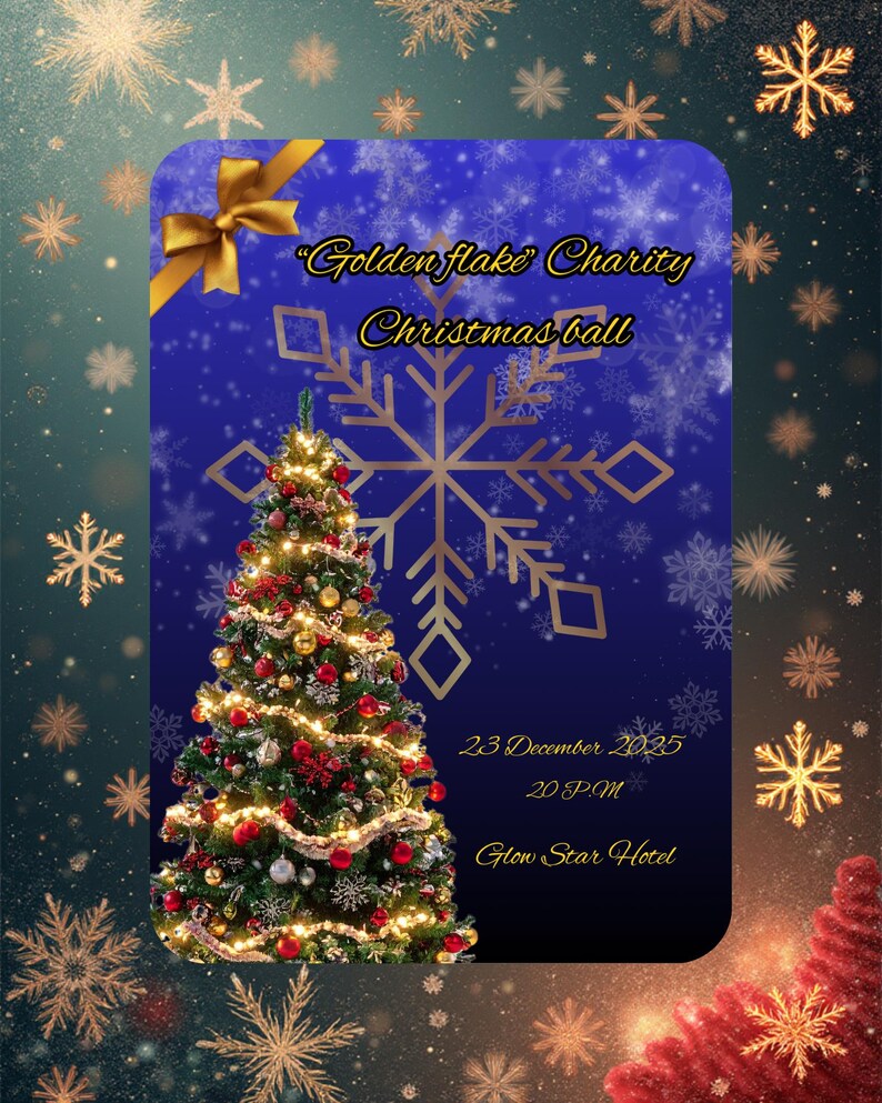 Elegant Blue & Gold Christmas Ball Invitation Template (5x7 Canva ...