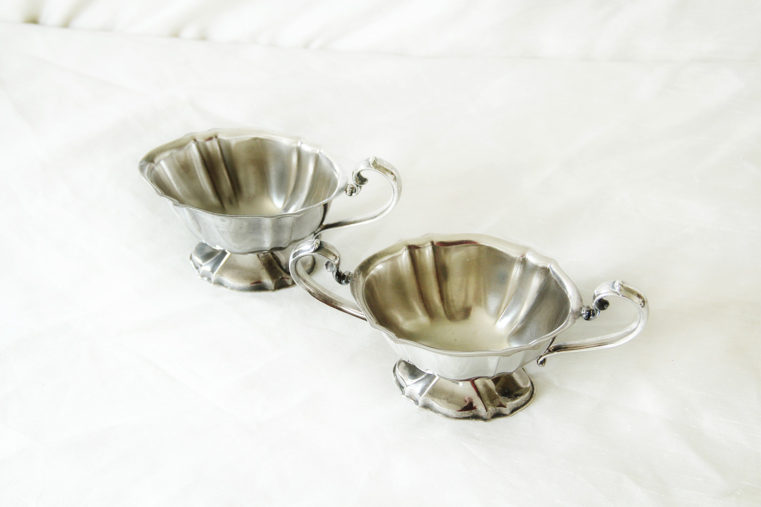 Silver Cream Sugar Set Vintage Metal Coffee Service Set - Etsy