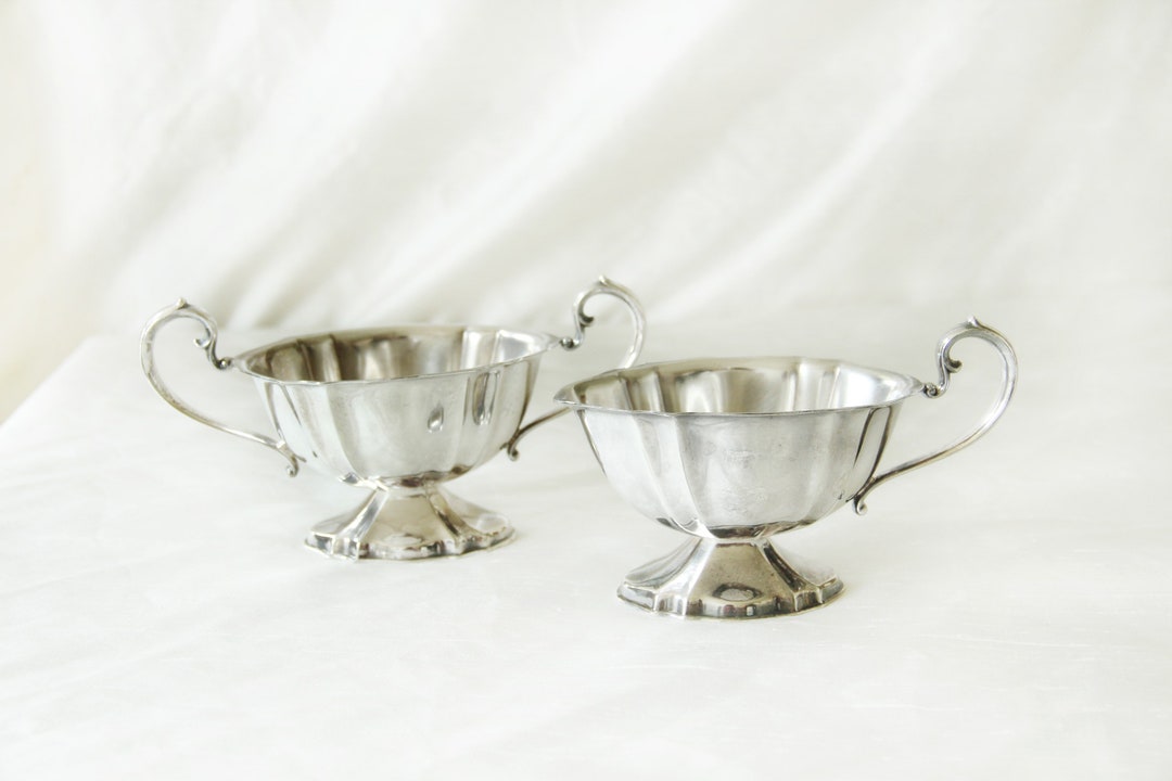 Silver Cream + Sugar Set | Vintage Metal Coffee Service Set | Metal ...