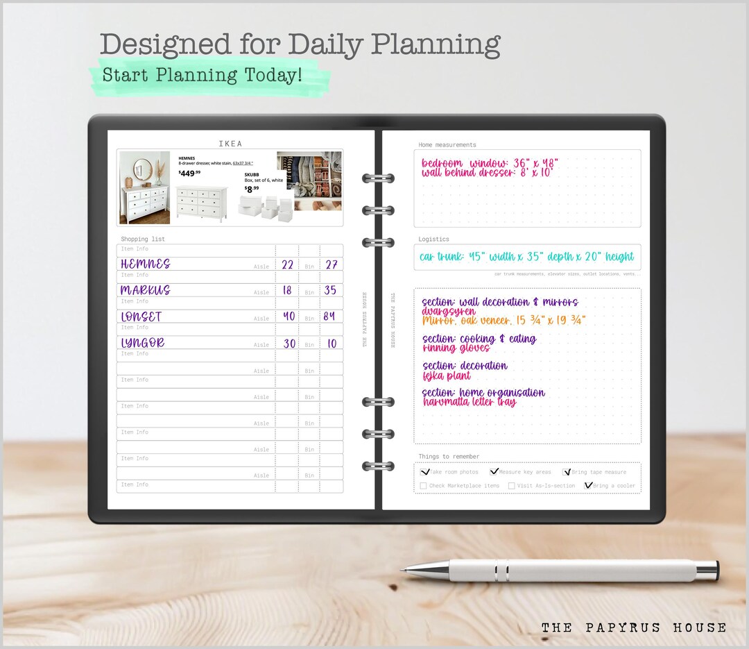 A5 Planner Inserts - Ikea Shopping List - Filofax - Refills for Six ...