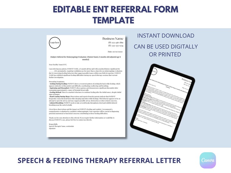Editable ENT Referral Form Template | Speech & Feeding Therapy Referral ...