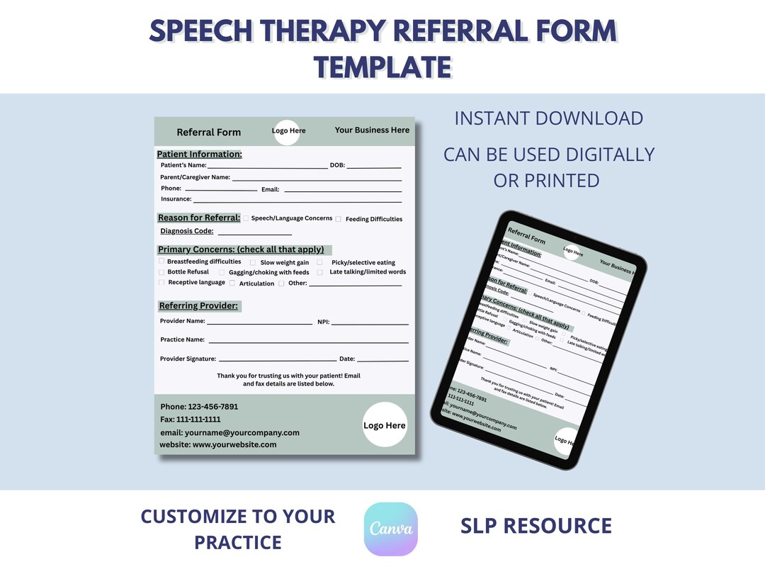 Editable Referral Form for Speech Therapy - Etsy