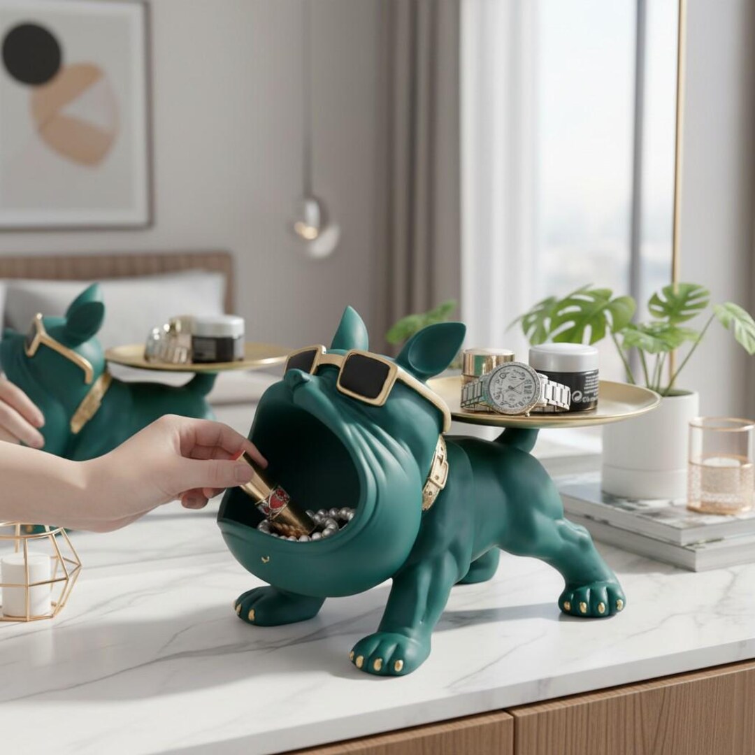 Bulldog Statue Resin Storage Holder, 30cm Animal Figurine Art Sculpture ...