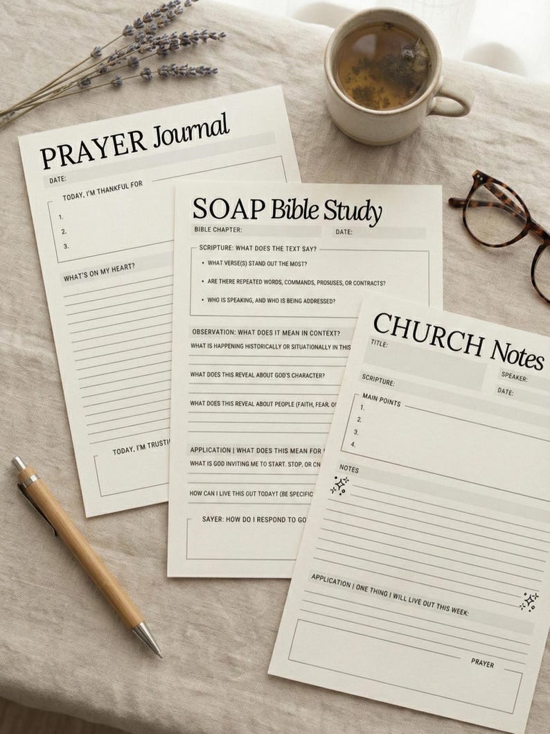 Printable Bible Study Bundle, SOAP Bible Study Method, Sermon Notes ...