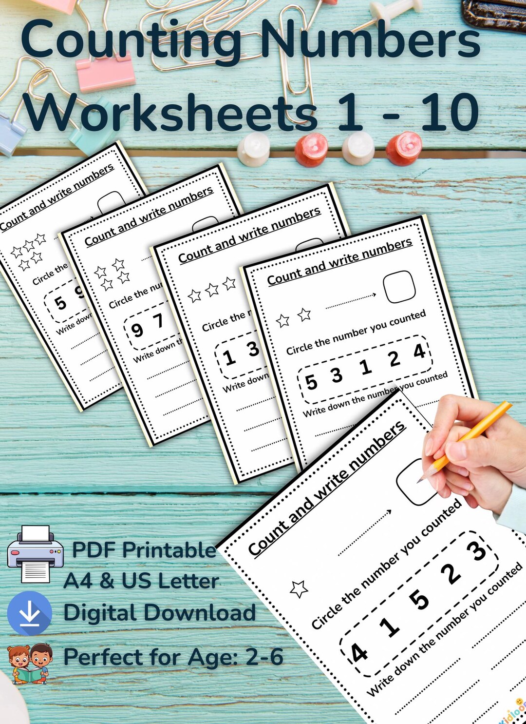 Preschool Counting Worksheets 1-10 – Number Tracing, Kids Math (PDF) - Etsy