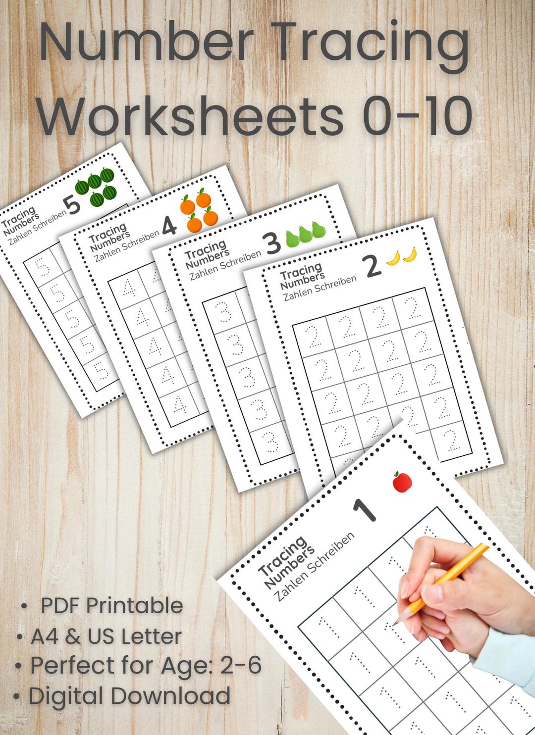 Tracing Numbers Worksheets 0–10, Preschool Math & Handwriting Practice ...