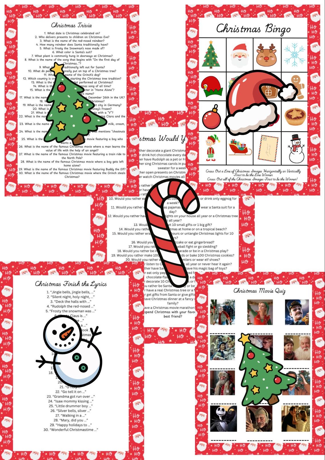 Christmas Printable Games Bundle of 5: Bingo, Trivia, Would You Rather ...