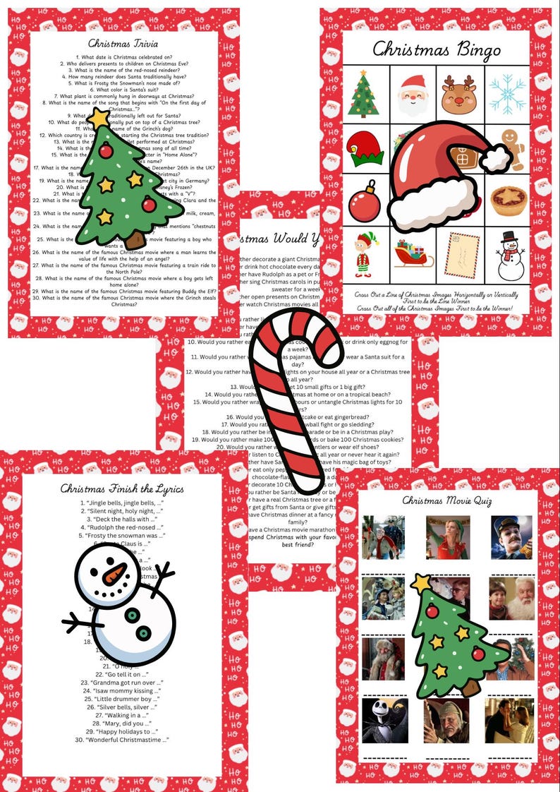 Christmas Printable Games Bundle of 5: Bingo, Trivia, Would You Rather ...