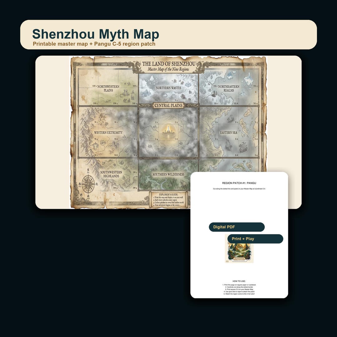 Chinese Mythology Map Printable for Kids | Shenzhou Myth Map, Pangu ...