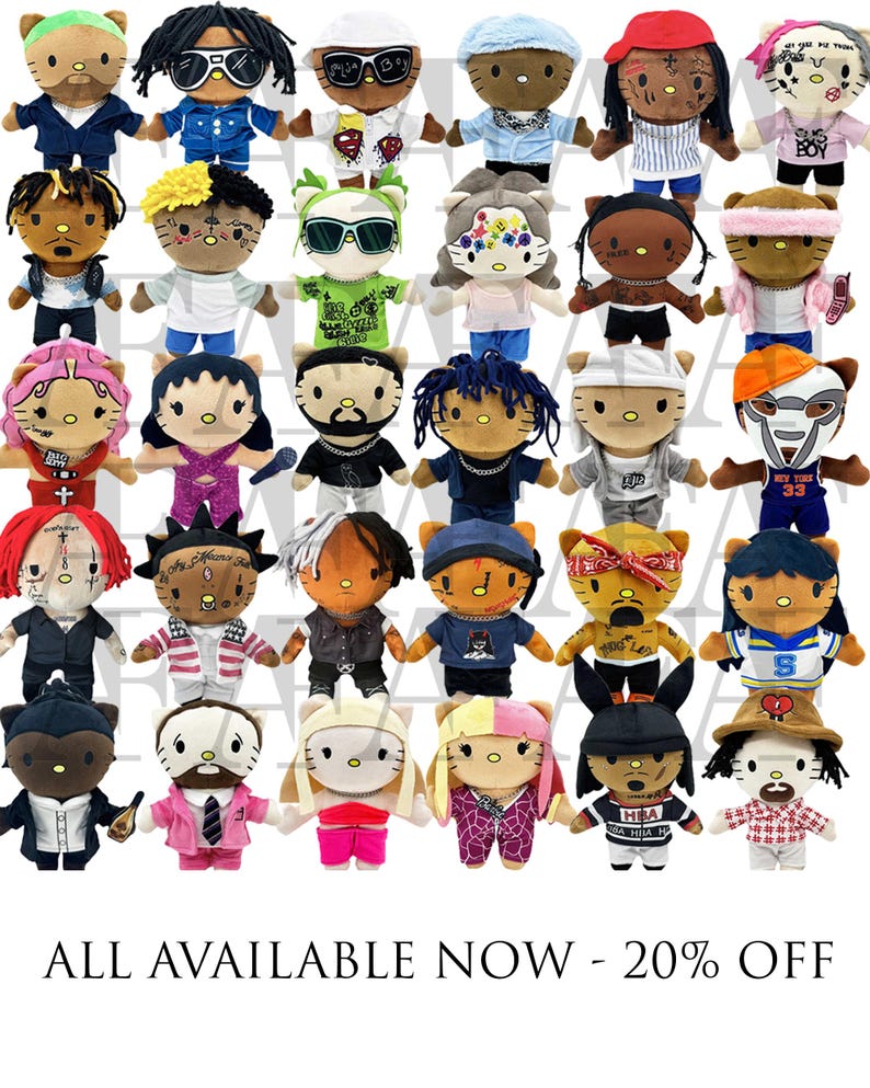 Hello Kitty Kendrick Lamar Rapper Plush | Artist Plushie, Bedroom Decor ...