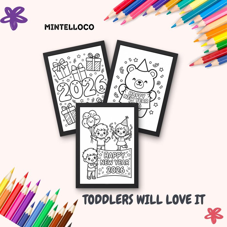 Happy 2026 Coloring Book for Kids Ages 3–6 | New Year Printable Pages ...