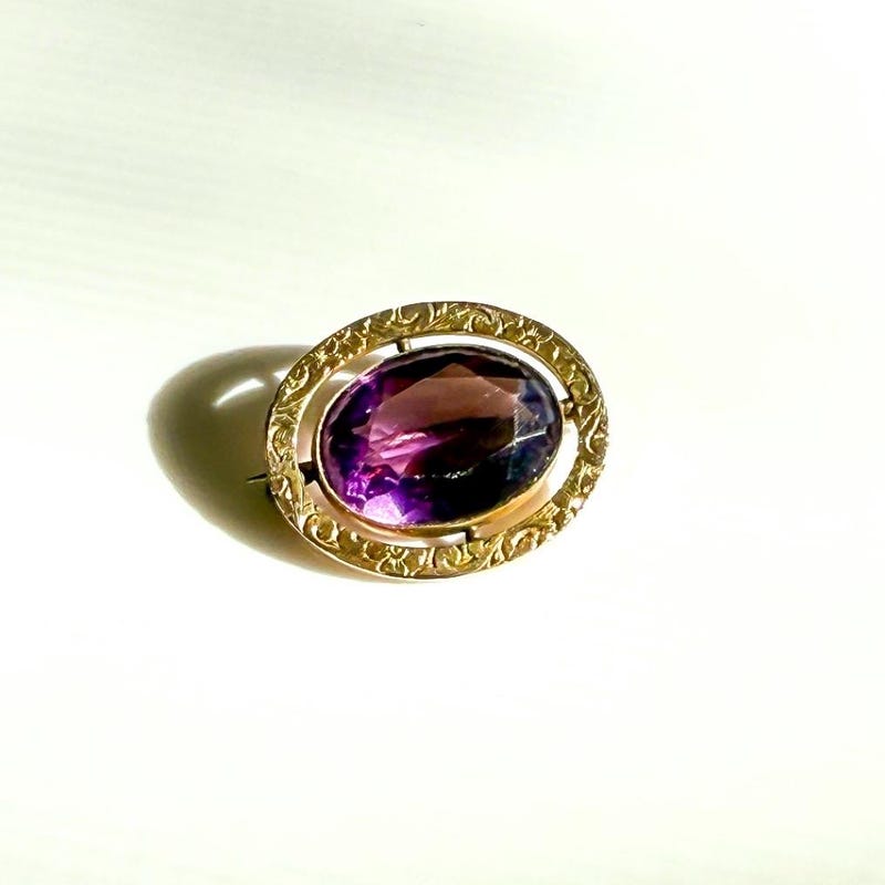 Antique Gold Amethyst Pin - Etsy