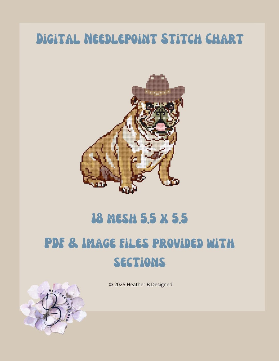Bulldog Cowboy Hat Digital Needlepoint Chart | Digital Stitch Chart PDF ...