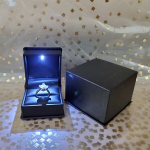 New Fancy Black Italian Leather LED Lighted Engagement Ring Box With ...