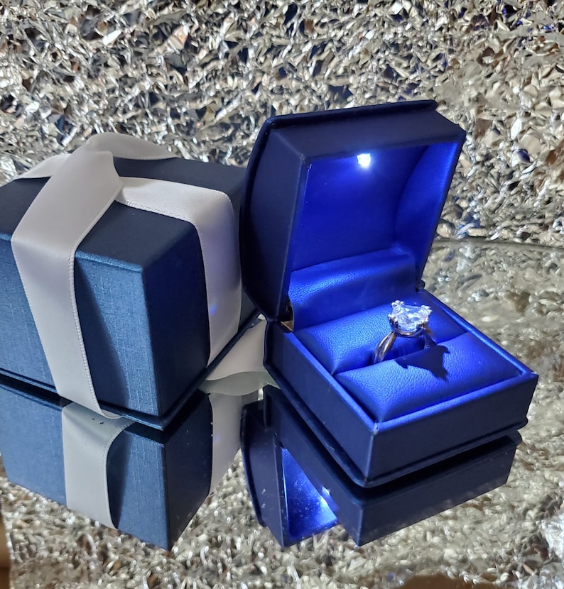 Fancy Blue LED Lighted Engagement Ring Box With Satin Ribbon - Etsy