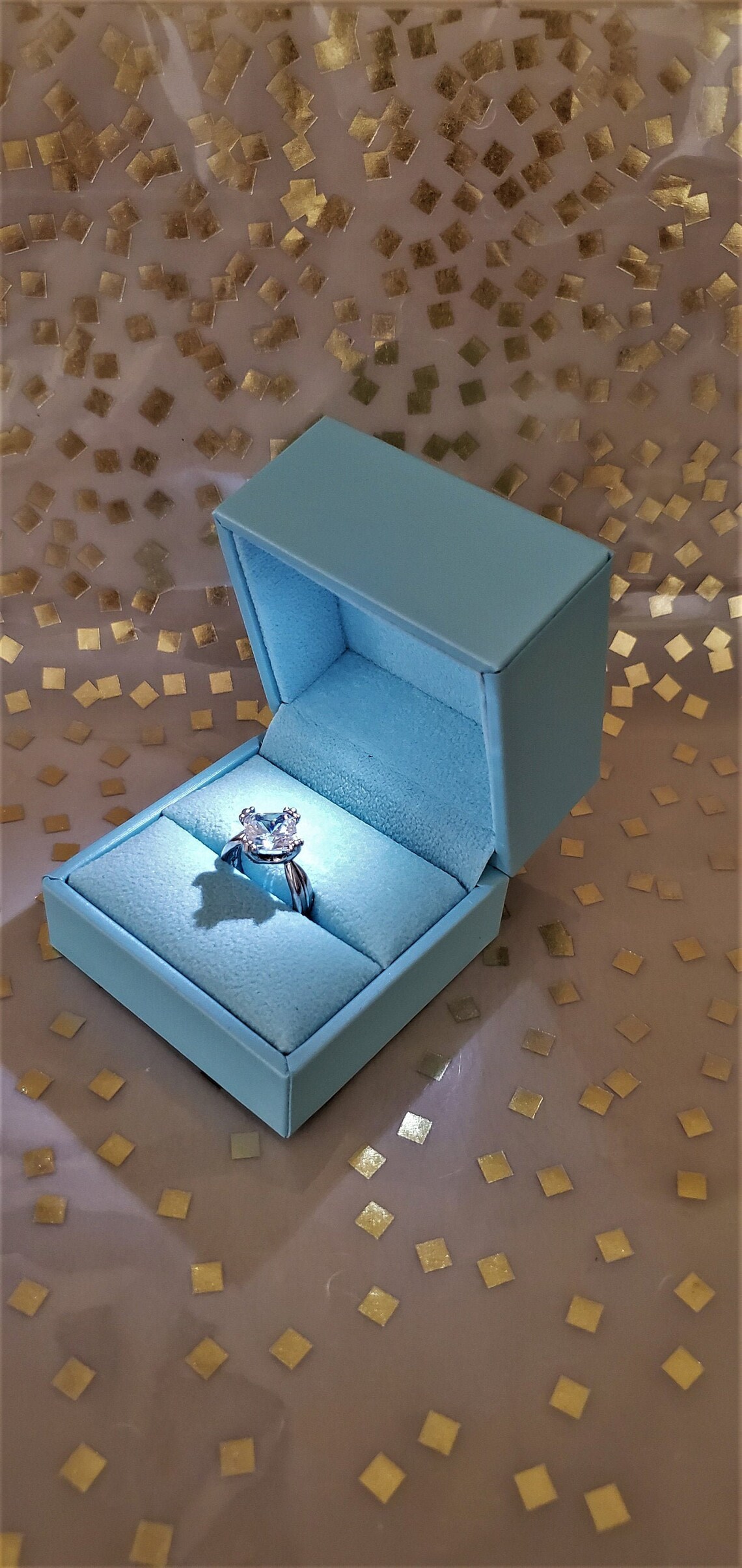 Baby Blue Bridal LED Ring Box Leather Grain Luxurious Piano | Etsy