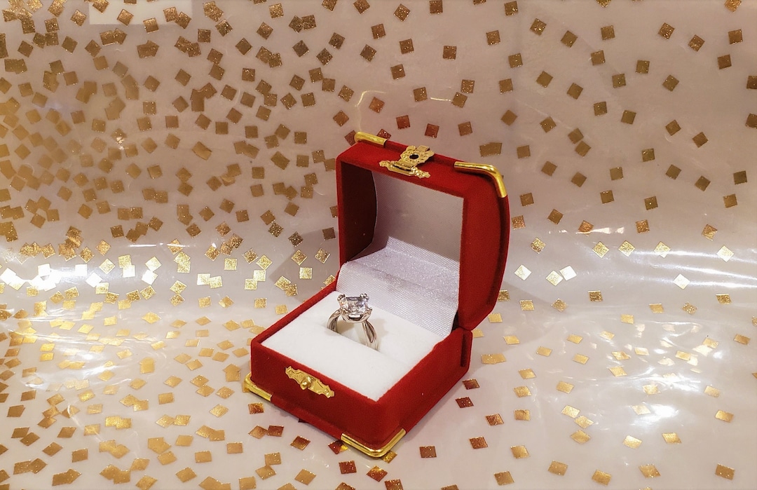Red Velvet Engagement Ring Gift Box Double Rings Case Wedding - Etsy