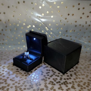New Fancy Black Italian Leather LED Lighted Engagement Ring Box With ...