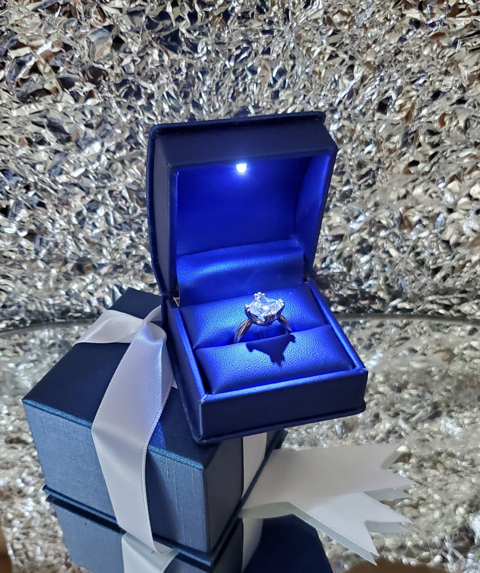 Fancy Blue LED Lighted Engagement Ring Box With Satin Ribbon - Etsy