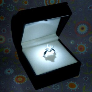 New LARGE Fancy Black Leather Spot Light Lu LED Lighted Engagement Ring ...