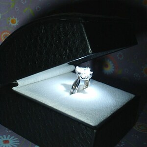 New LARGE Fancy Black Leather Spot Light Lu LED Lighted Engagement Ring ...