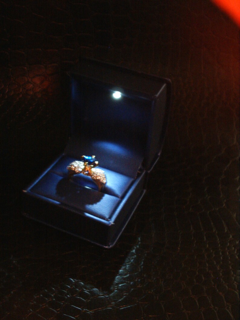Fancy Blue LED Lighted Engagement Ring Box with Satin ribbon | Etsy