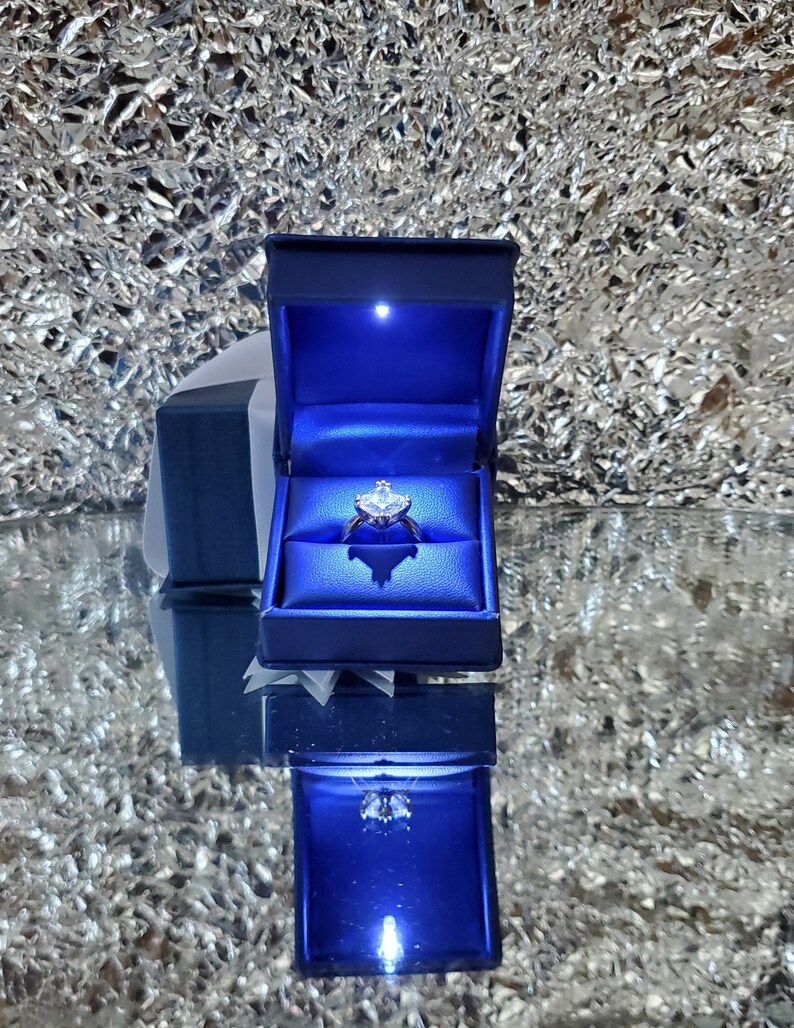 Fancy Blue LED Lighted Engagement Ring Box With Satin Ribbon Gift Box ...