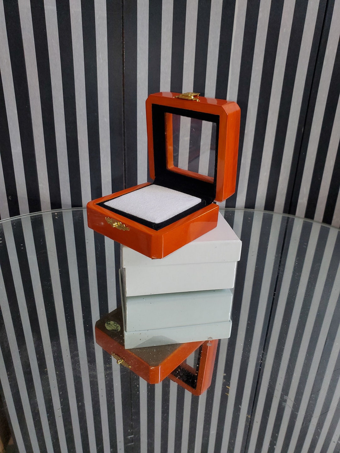 Genuine Wood Mahogany Honey Maple Wood Clear Top LOOSE DIAMOND Gift Box ...