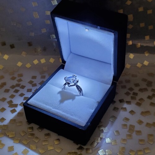 Baby Blue Bridal LED Ring Box Leather Grain Luxurious Piano | Etsy