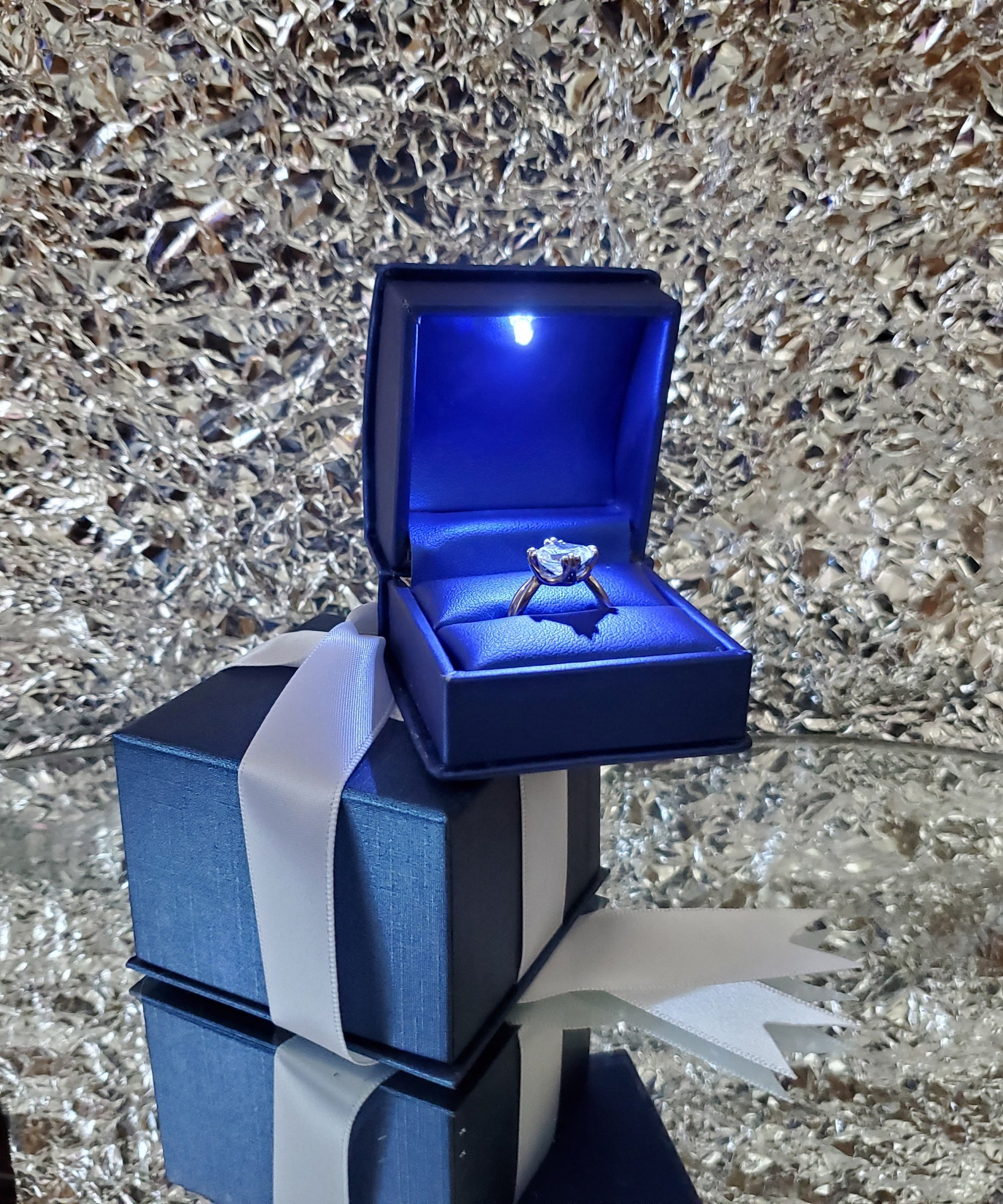 Fancy Blue LED Lighted Engagement Ring Box With Satin Ribbon - Etsy