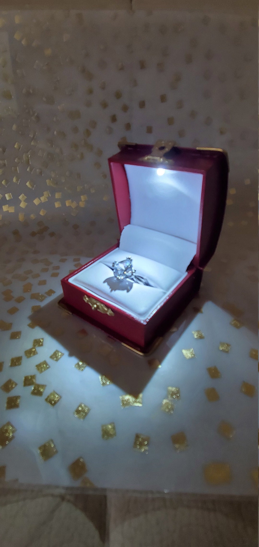 LED Lighted Red & White Italian Leather Grain Engagement Ring - Etsy