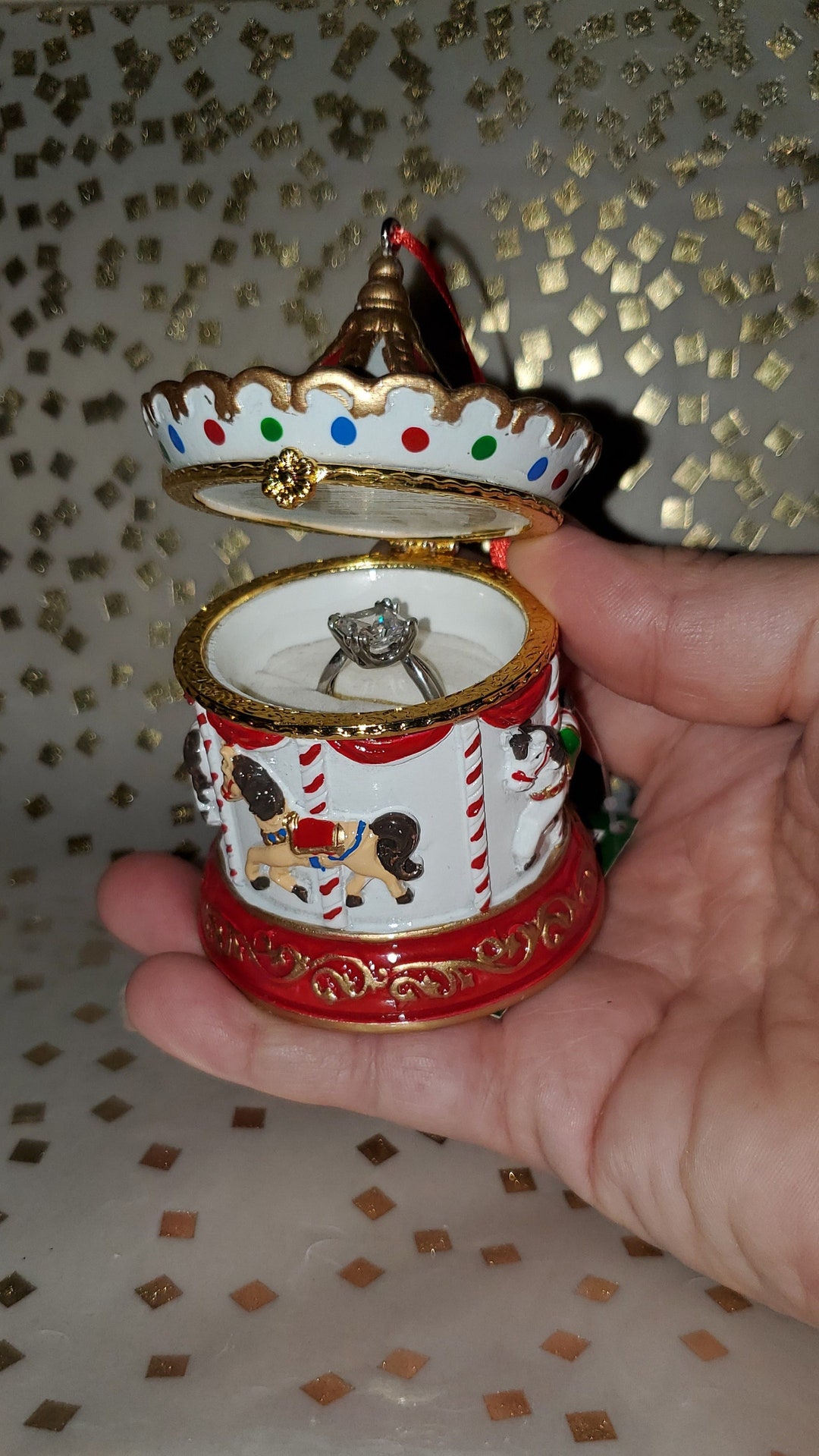 Christmas Carousel Hinged Porcelain Christmas Ring Ornament Hanging ...