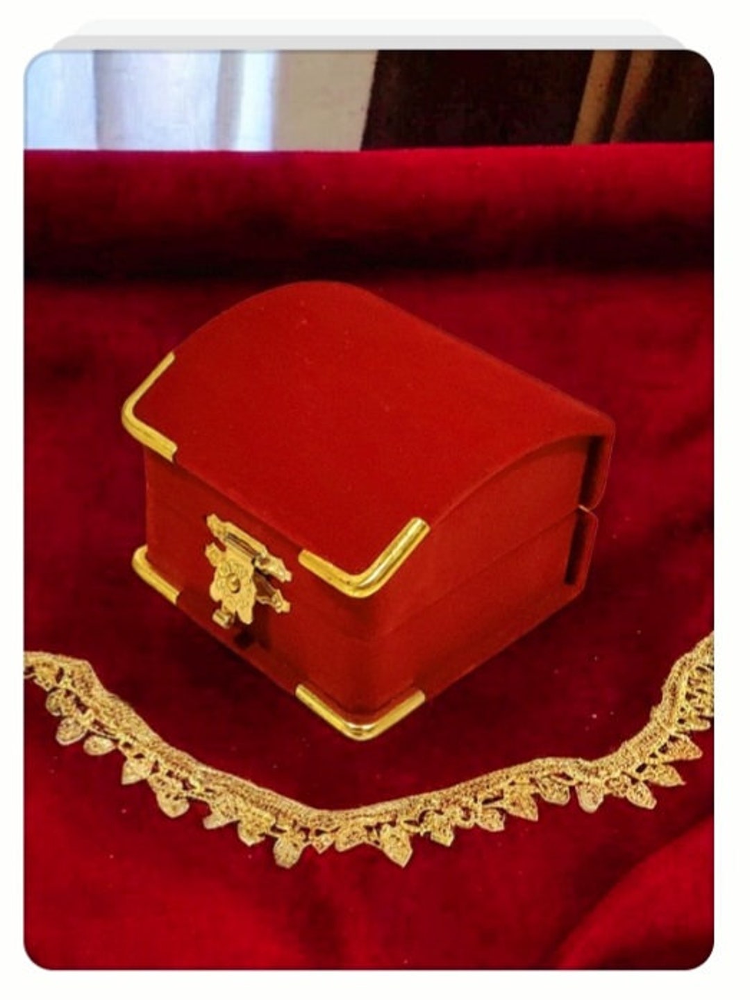Red Velvet Engagement Ring Gift Box Double Rings Case Wedding Bands ...
