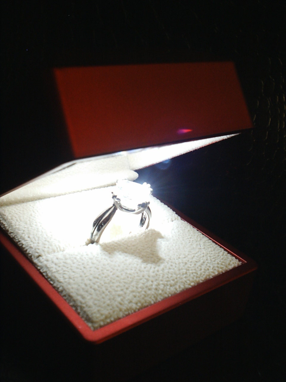 Red Piano Finish LED Lighted Ring Box Display Case FANCY Leather ...