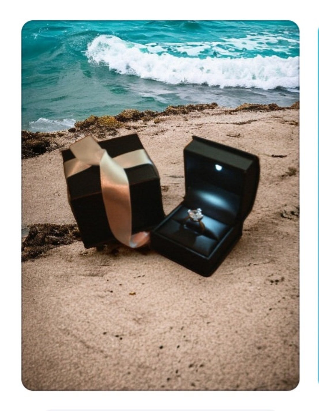 New Fancy Black Italian Leather LED Lighted Engagement Ring Box With ...