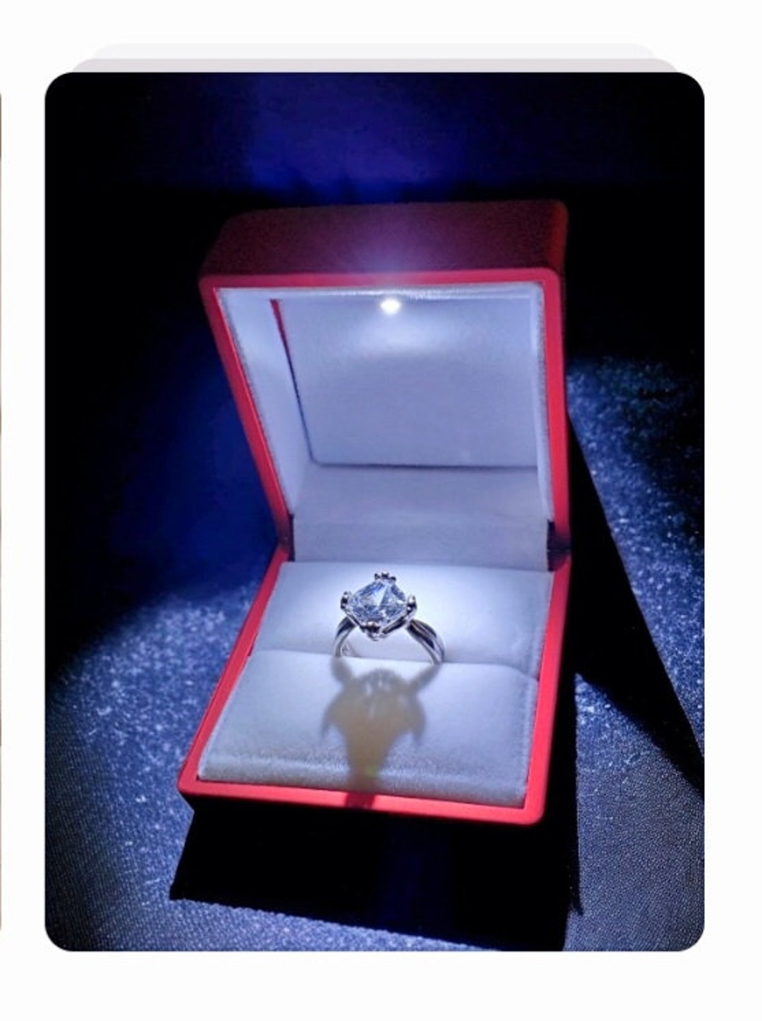 Red Piano Finish LED Lighted Ring Box Display Case FANCY Leather ...